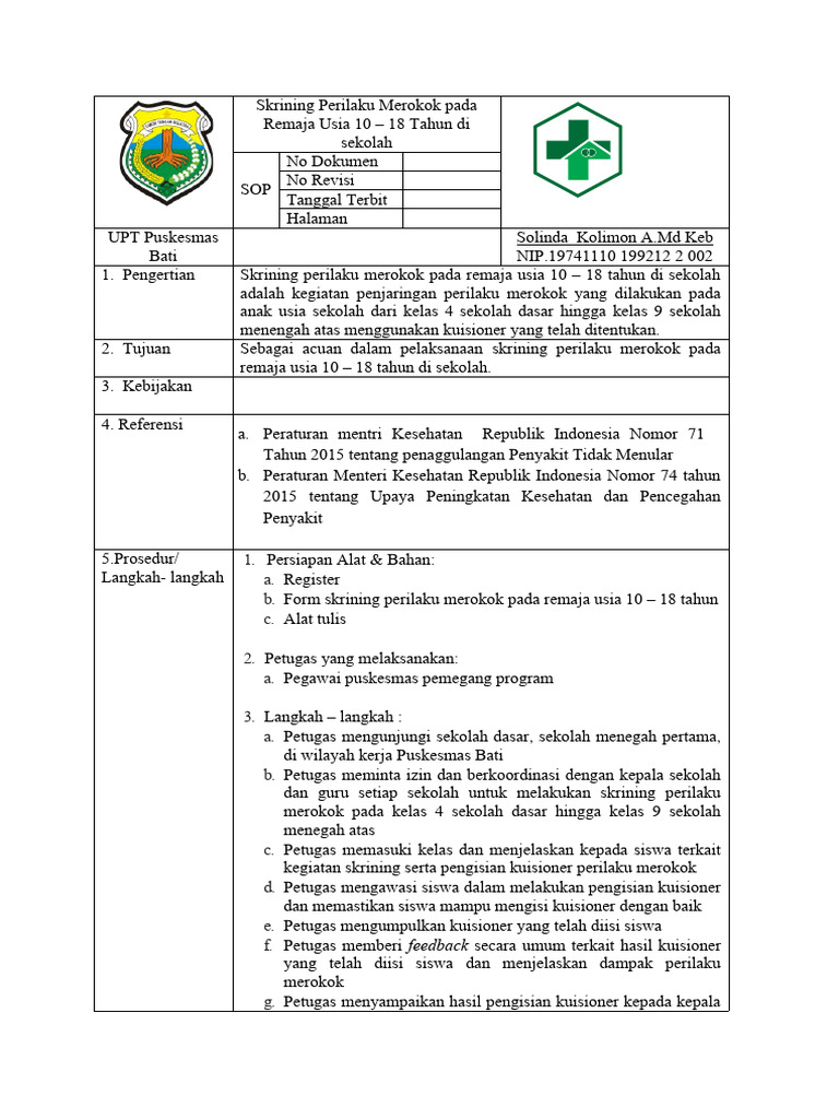 SOP Skrining Perilaku Merokok | PDF