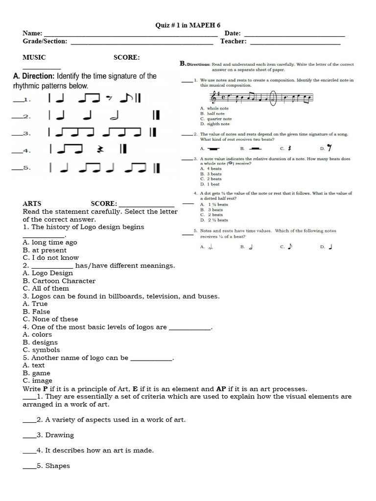 MAPEH Grade 6 Quarter 1 Quiz | PDF | Obesity | Overweight