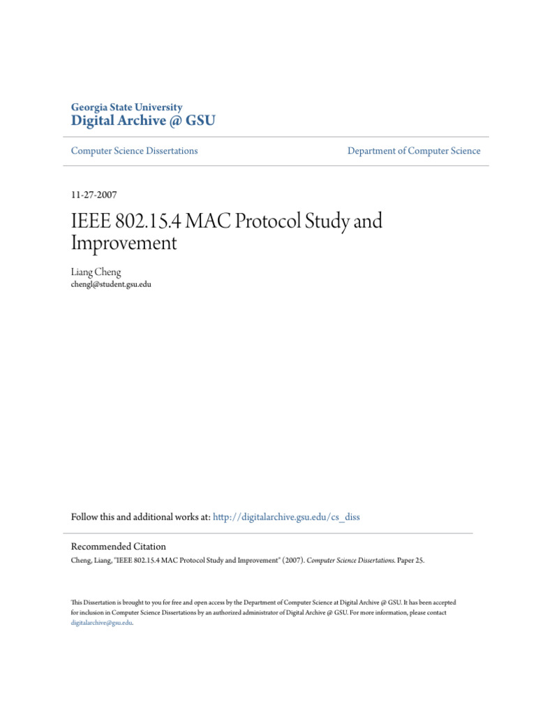 IEEE 802.15.4 MAC Protocol Study and Improvement | PDF | Wireless Sensor Network | Computer Network