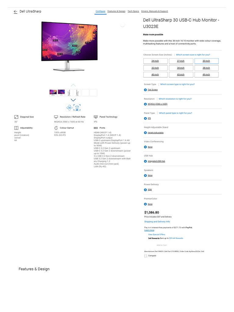 Dell UltraSharp30 Inch USB-C Hub Monitor (U3023E) - Computer Monitors ...