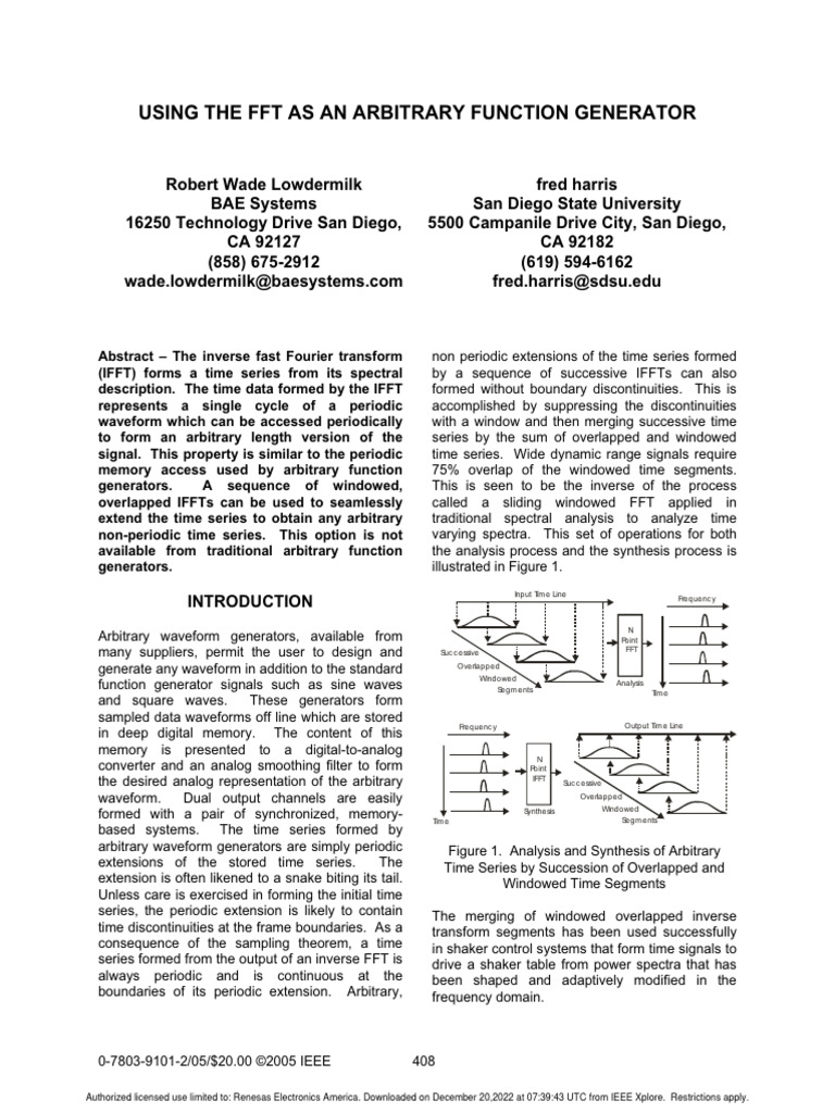 Using The Fft As An Arbitrary Function Generator Pdf Discrete Fourier Transform Spectral