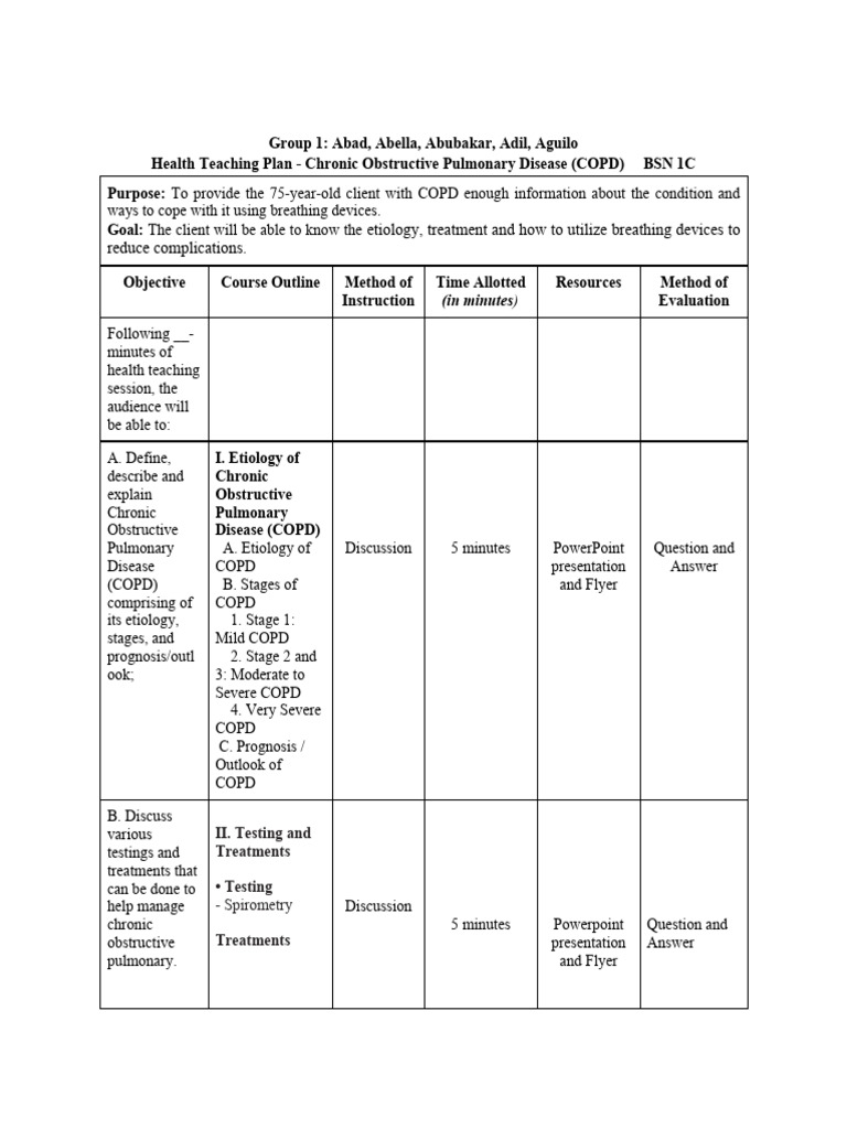 G1 Health Teaching Plan | PDF | Chronic Obstructive Pulmonary Disease ...