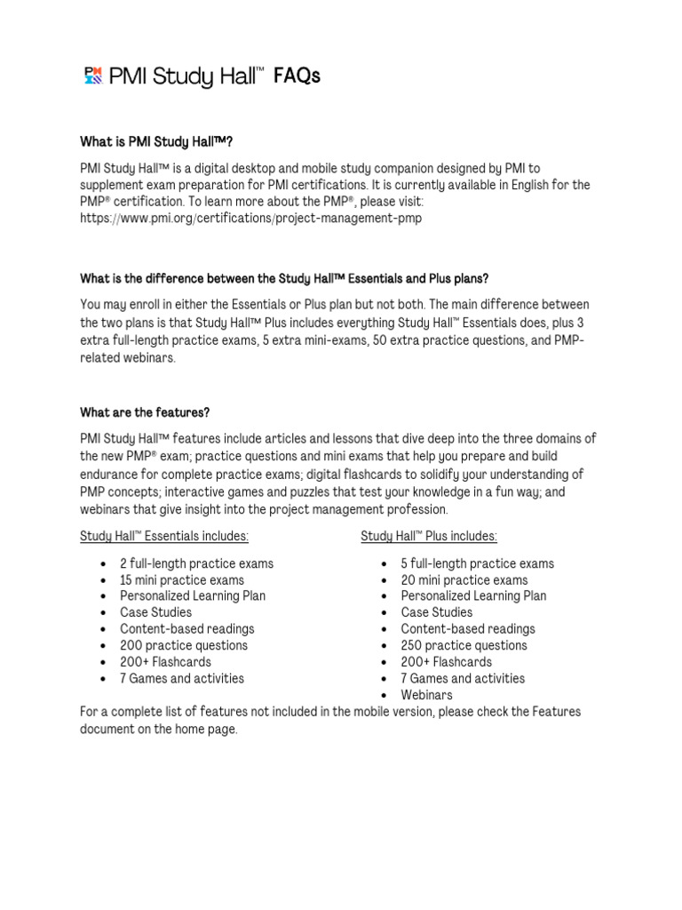 PMI Study Hall FAQ102023 | PDF | Project Management Professional ...