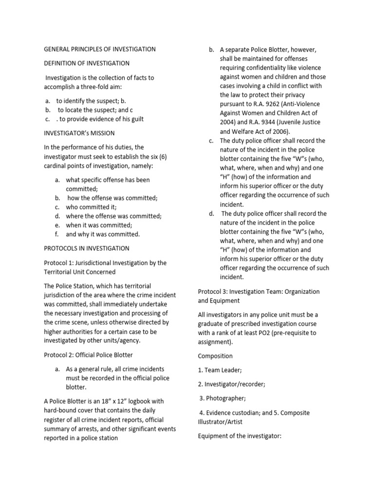 Investigator Qualifications and Protocols | PDF | Crime Scene | Police