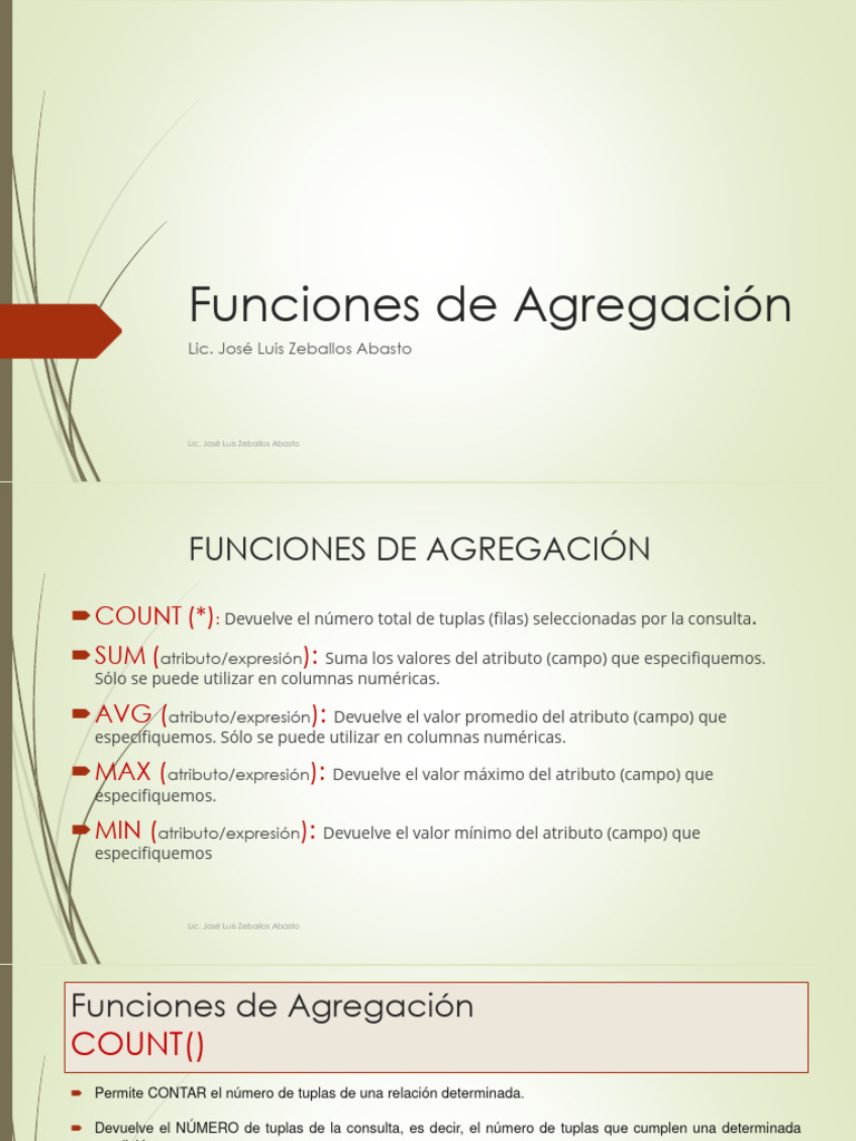 Clase 4 SQL 3 Funciones de Agregacion | PDF | SQL | Programación de ... Clase 4 SQL 3 Funciones de Agregacion | PDF | SQL | Programación de ...