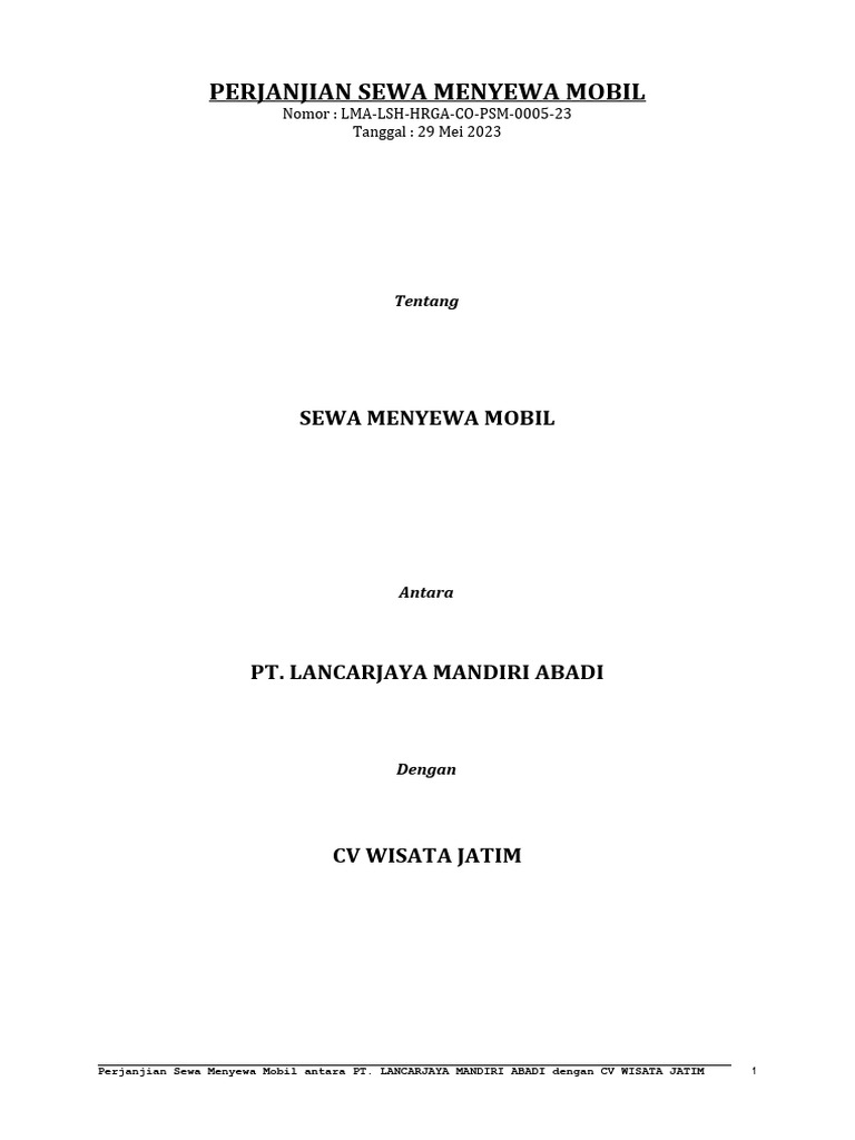 Form Perjanjian Sewa Menyewa Mobil | PDF