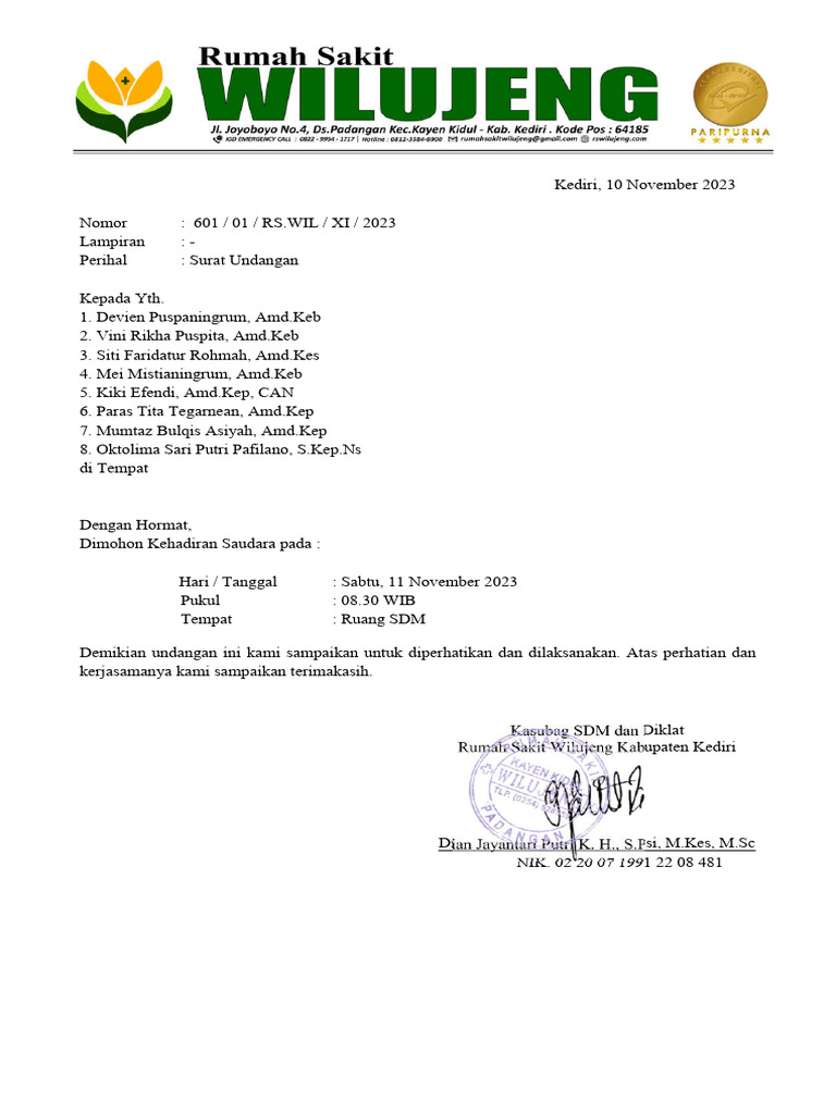 Surat Undangan Pemanggilan Karyawan 11112023 | PDF
