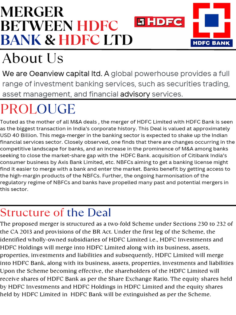 Oceanview - HDFC Merger - Report | PDF | Mergers And Acquisitions | Banks