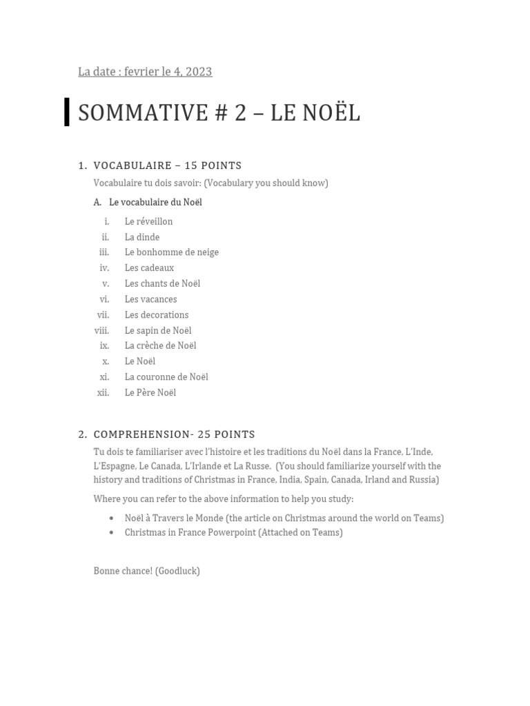 Sommative 2 Outline (6eme) Le Noël | PDF