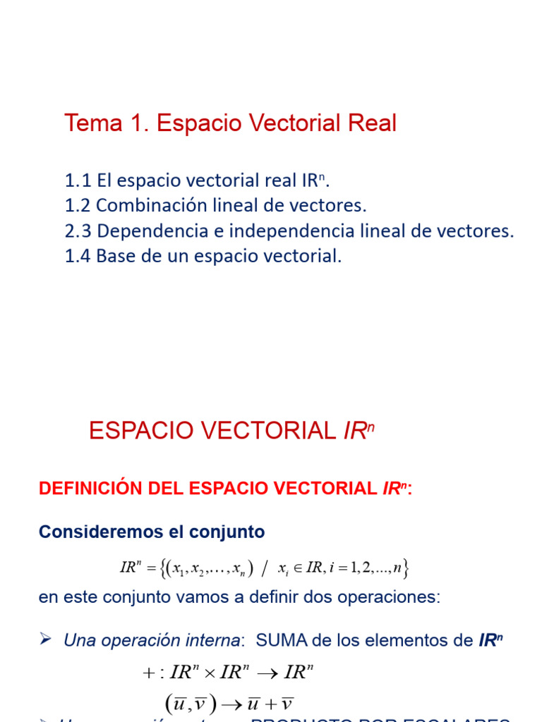 1 Espacio Vectorial Real | PDF | Espacio vectorial | Base (álgebra lineal)