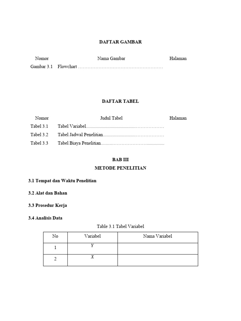 Daftar Tabel Proposal | PDF