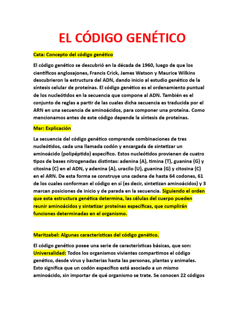 Codigo Genetico Expo | PDF | Codigo genetico | Genética