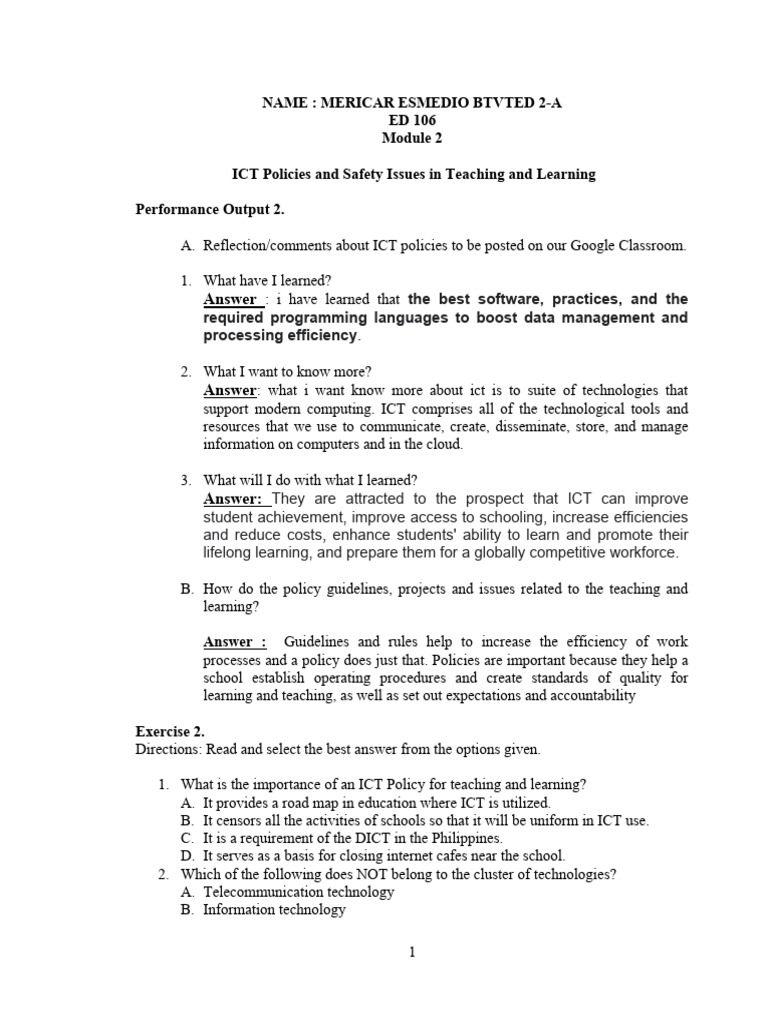 Mericar Esmedio - Module 2 Exercises | PDF | Information Technology | Learning