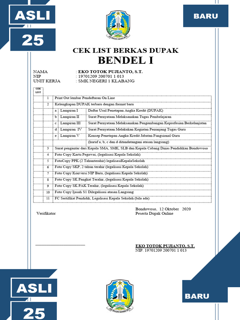Bendel I-Ii-Ceklist Dan Cover Dupak Asli | PDF | Ilmu Sosial | Sains ...