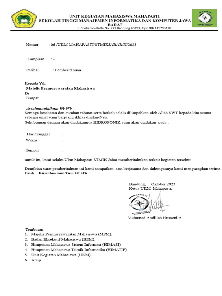 Surat Pemberitahuan Mpm | PDF