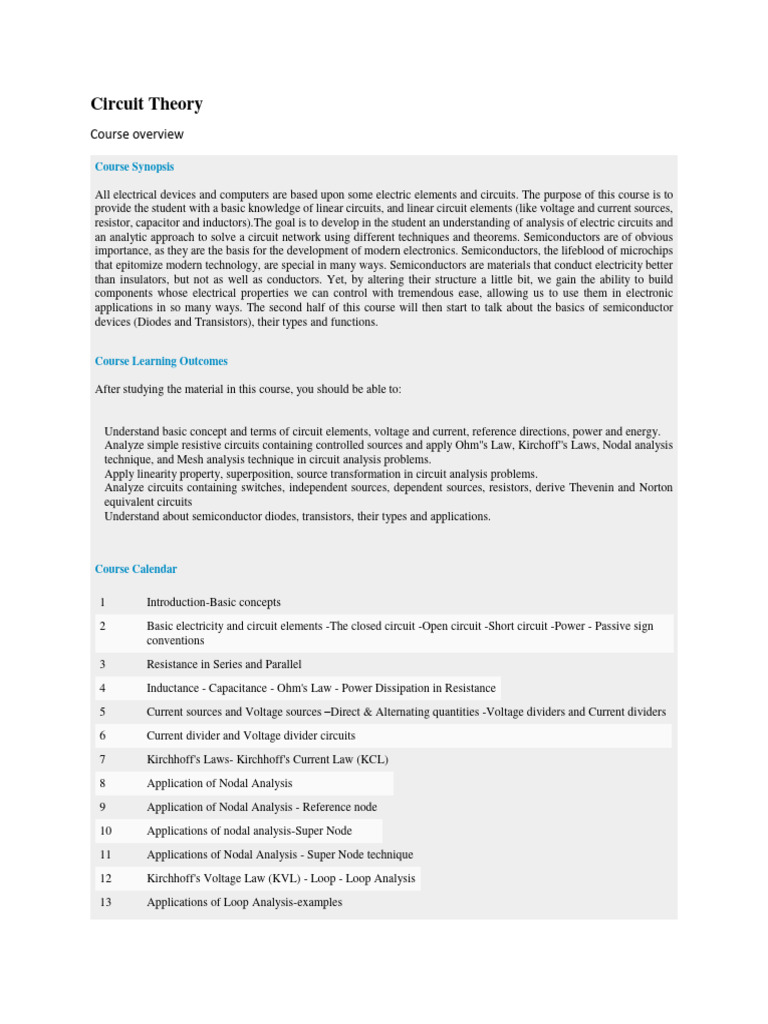 Circuit Theory | PDF | Electrical Network | Network Analysis (Electrical Circuits)