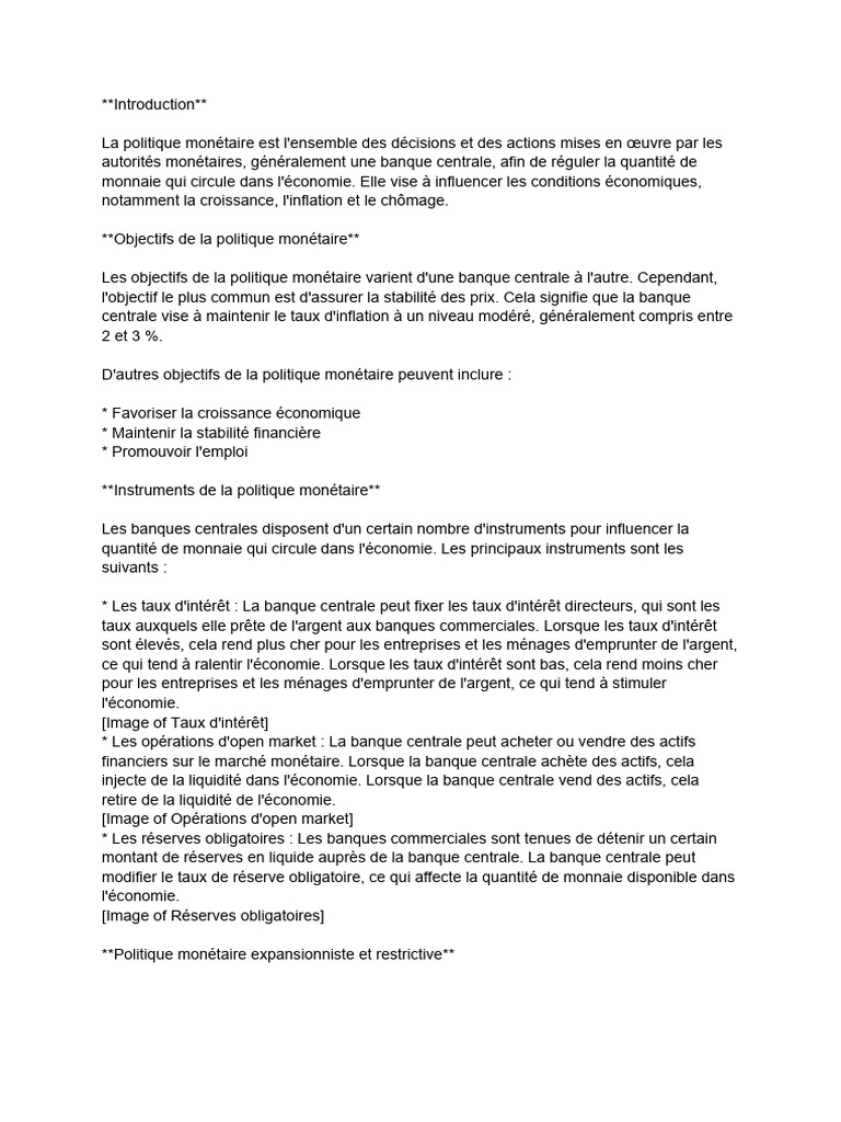 Politique Monétaire : Expansion et Restriction | PDF | Banques ...