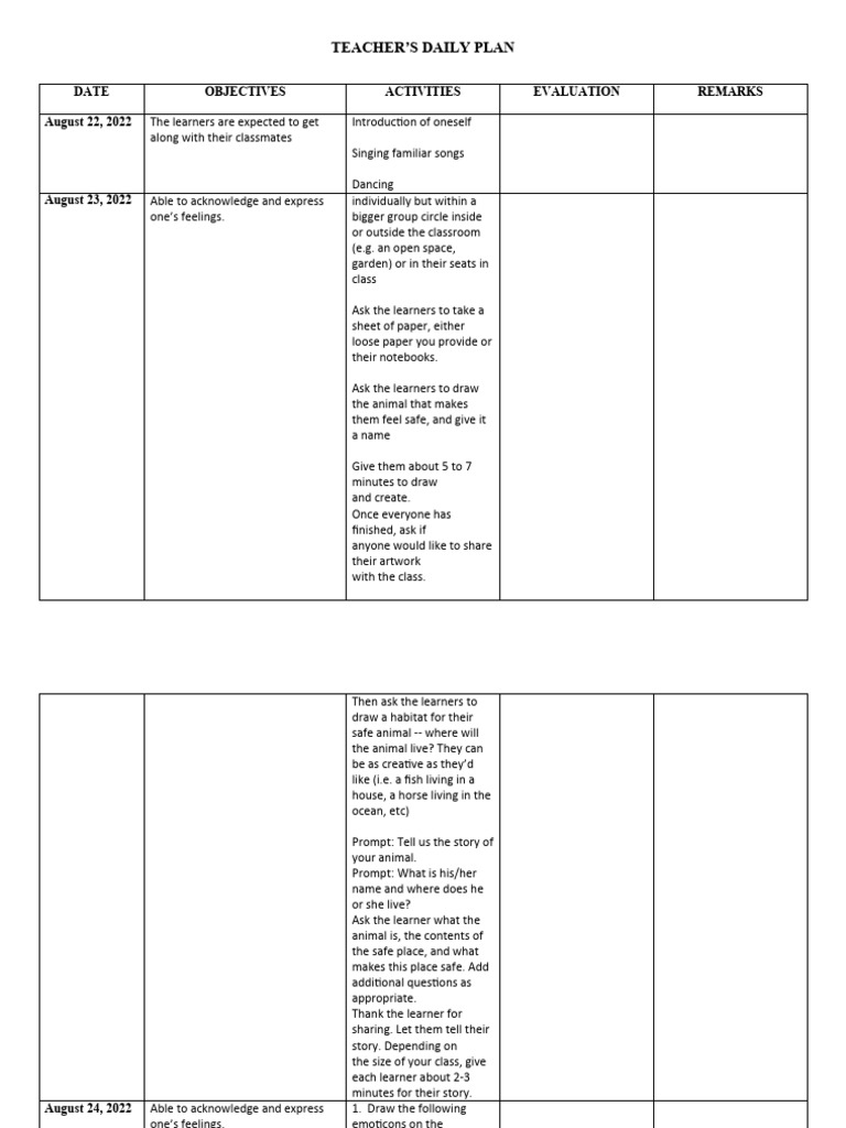 Teacher's Daily Plan | PDF
