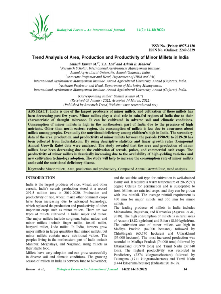 3 Trend Analysis of Area, Production and Productivity of Minor Millets ... 3 Trend Analysis of Area, Production and Productivity of Minor Millets ...