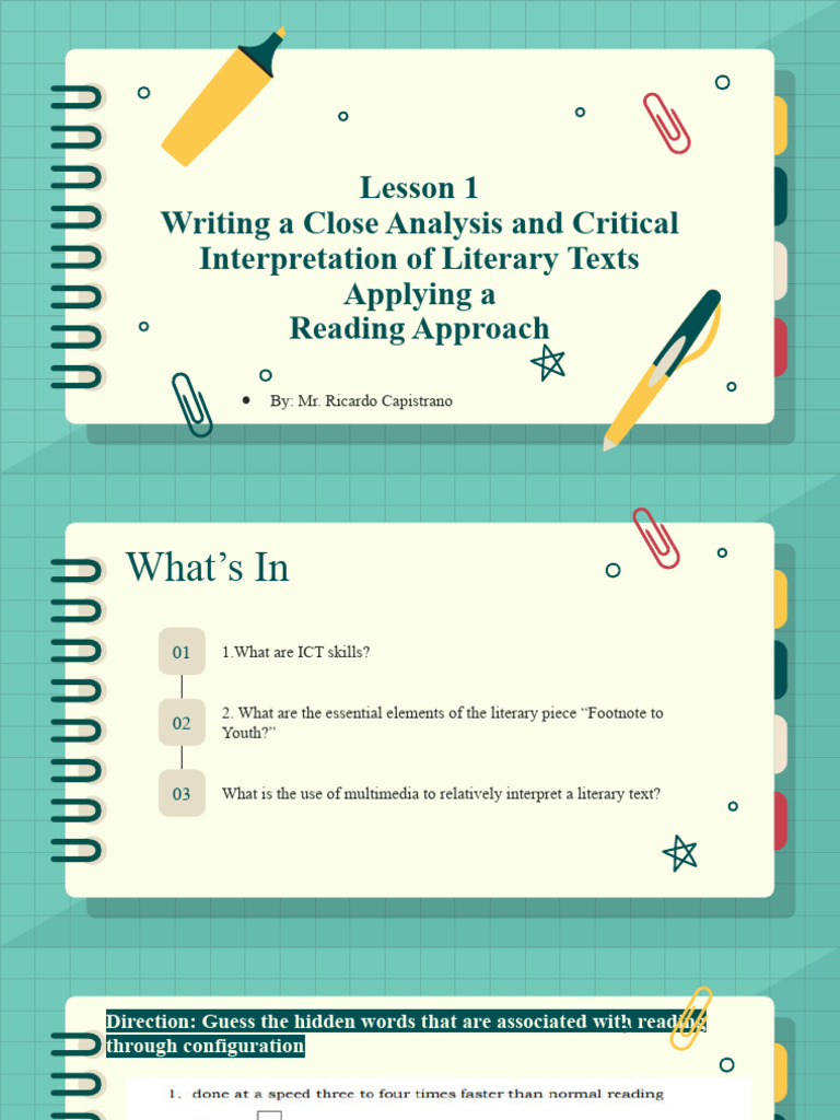 Writing A Close Analysis and Critical Ric | PDF | Reading Comprehension ...