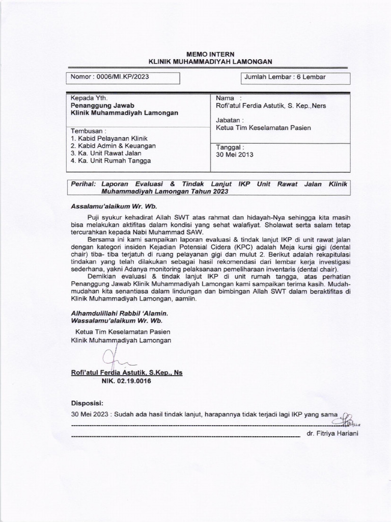 Laporan Tindak Lanjut Ikp - KPC 1 | PDF