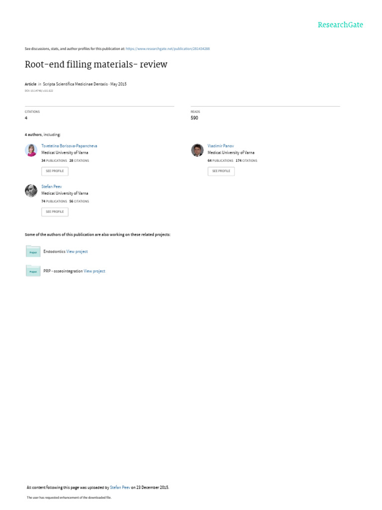 Root-End Filling Materials - Review | PDF | Dentistry Branches | Chemistry