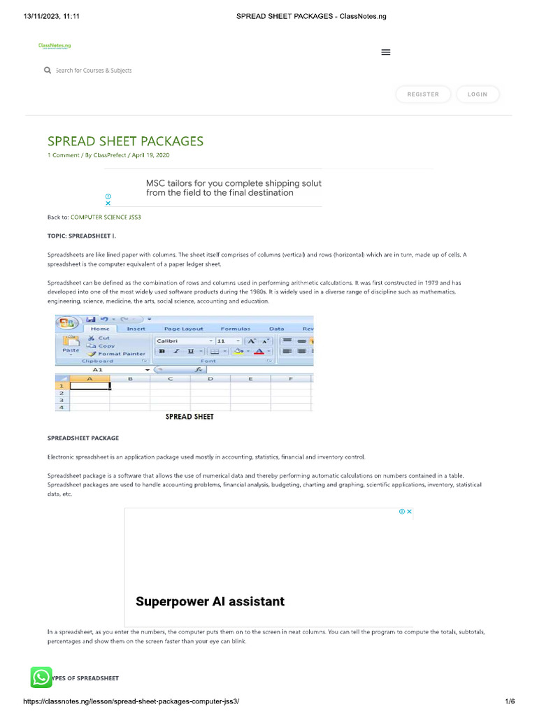 jss3 Spreadsheet2 | PDF