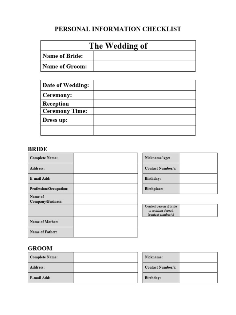 Wedding Check List | PDF | Wedding | Bride