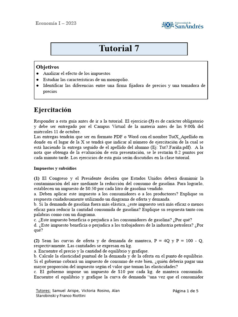 Eco1_2023_Tut_7 (2) | PDF | Monopolio | Excedente económico