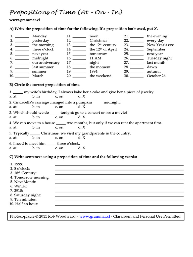 Prepositions of Time | PDF
