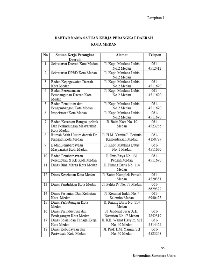 Daftar SKPD Kota Medan 2023 | PDF