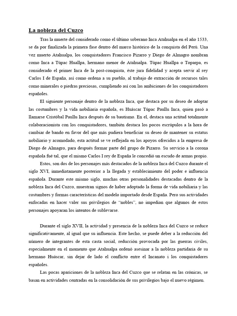 La Nobleza Inca | PDF | Imperio Inca | Perú
