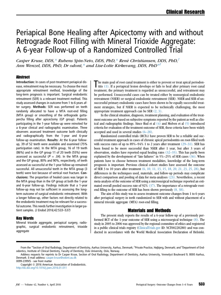 Periapical Bone Healing After Apicectomy | PDF | Dentistry | Human Tooth