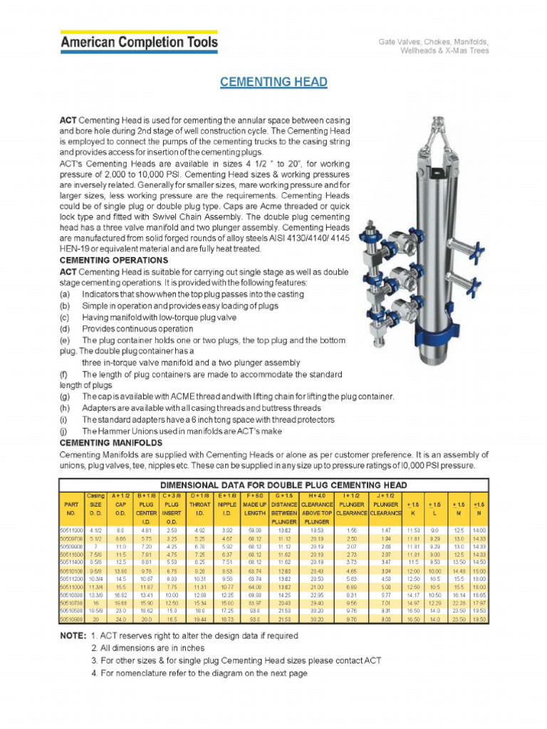 Cementing Head ACT | PDF