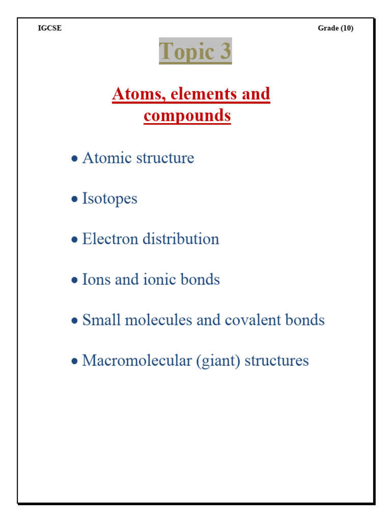 ch.3 Atoms, Elements and Compounds | PDF | Chemical Compounds | Atoms