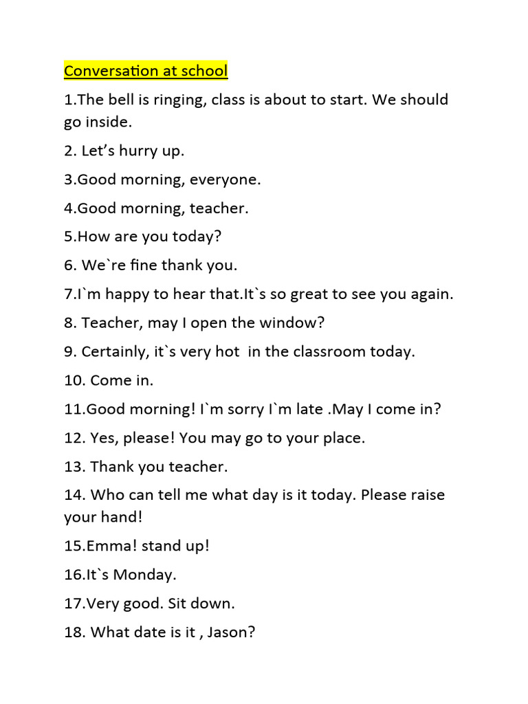 Classroom Conversations for Students | PDF