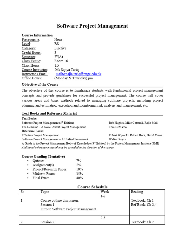 SPM Course Outline & Teaching Plan-ST | PDF | Project Management