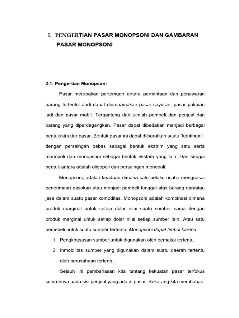 Pengertian Pasar Monopsoni Dan Gambaran Pasar Monopsoni | PDF