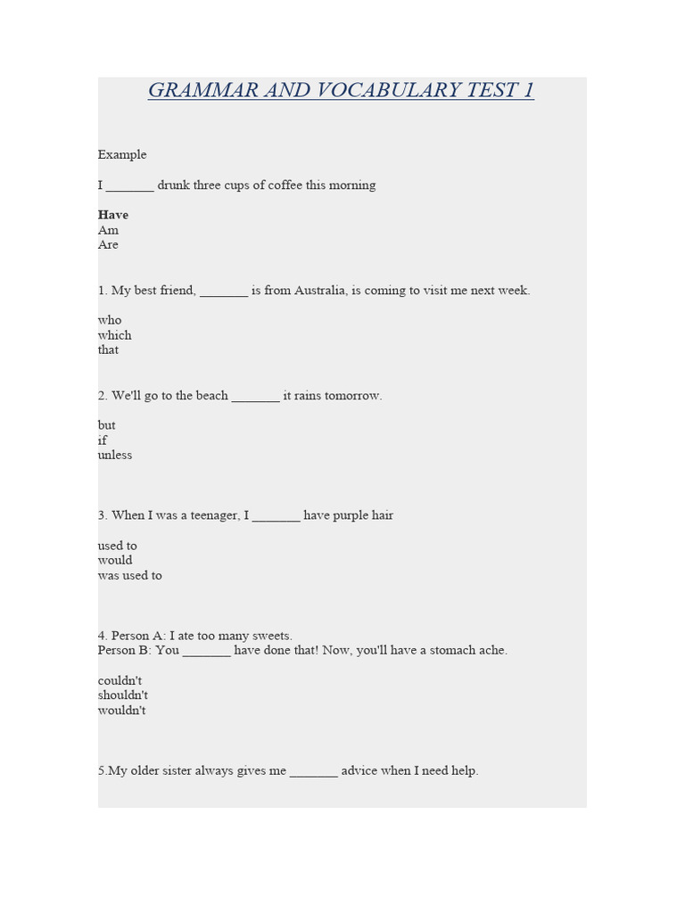 Grammar and Vocab 1 | PDF