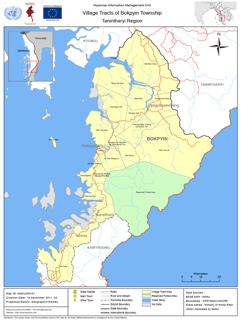 VT Map Bokpyin TSP Tanintharyi MIMU250v01 20nov11 A3 | PDF | Myanmar