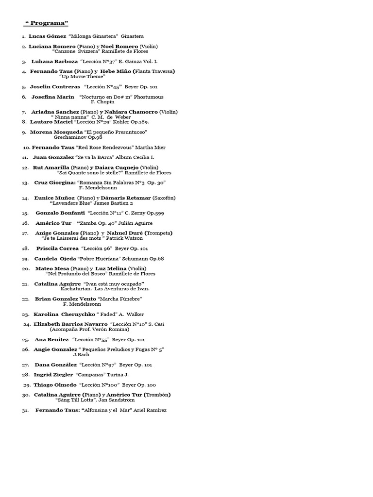 Programa para 3er Recital de Piano 2023 | PDF | Arte | Poesía
