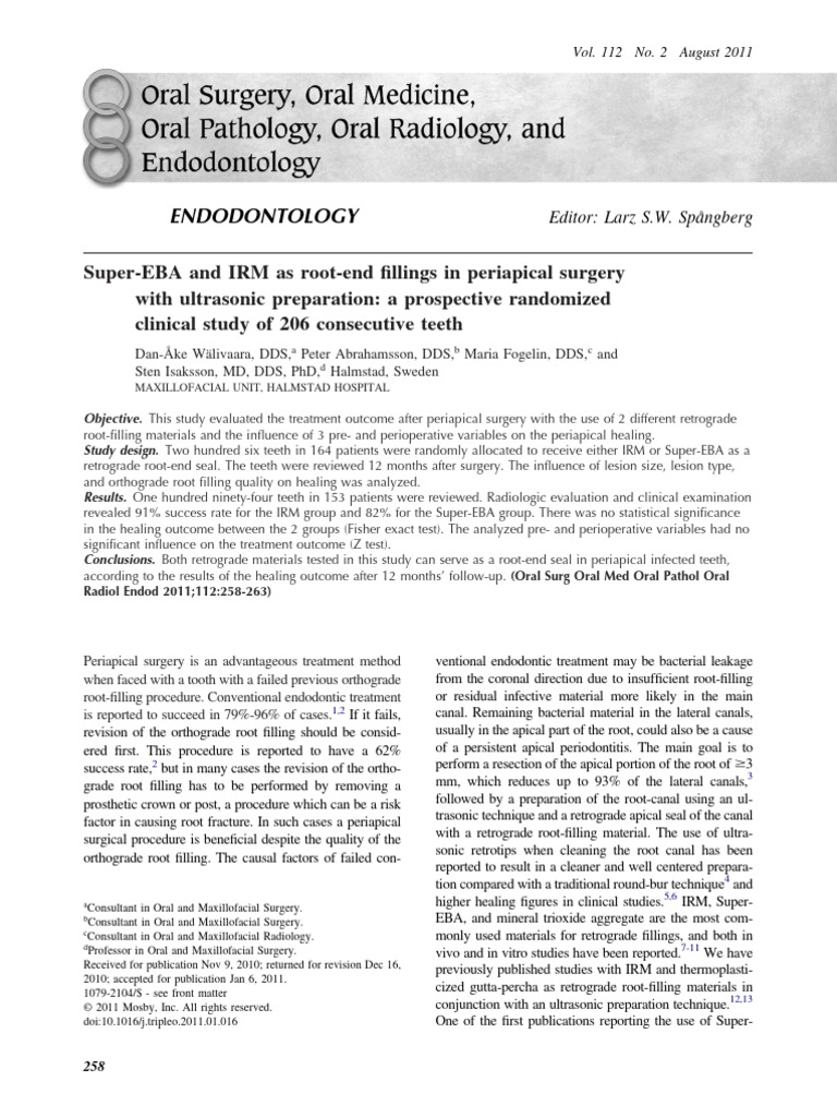 Super-EBA and IRM as root-end fillings in periapical surgery | PDF ...