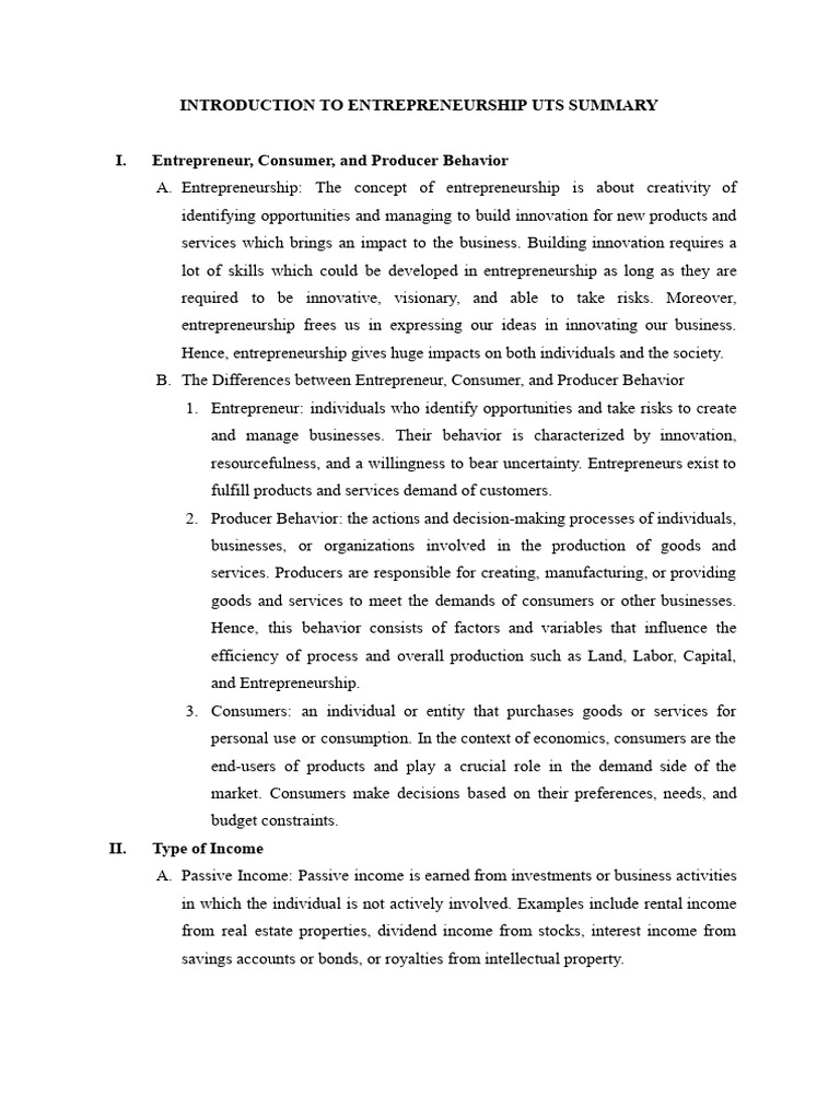 Introduction To Entrepreneurship Uts Summary | PDF | Entrepreneurship | Behavior