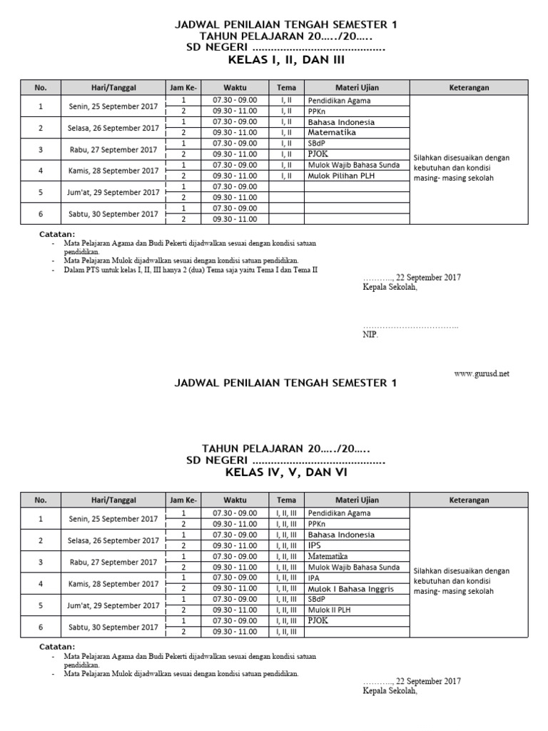 Contoh Jadwal PTS | PDF