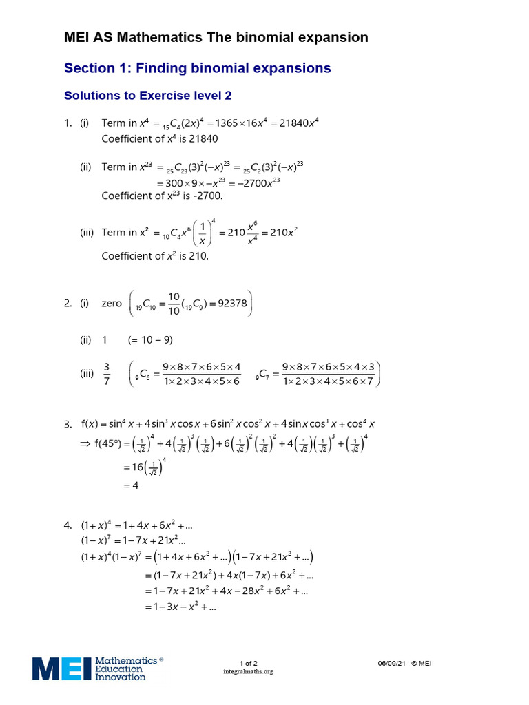 Binomial Exercise 2 Answers | PDF | Mathematics | Algebra
