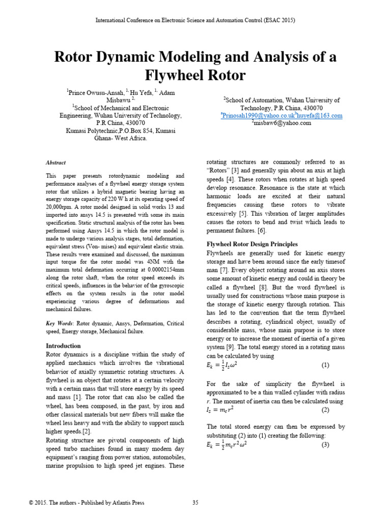 Rotor Dynamic Modeling and Analysis of A Flywheel Rotor: Prinosah1990@yahoo - Co.uk | PDF ...