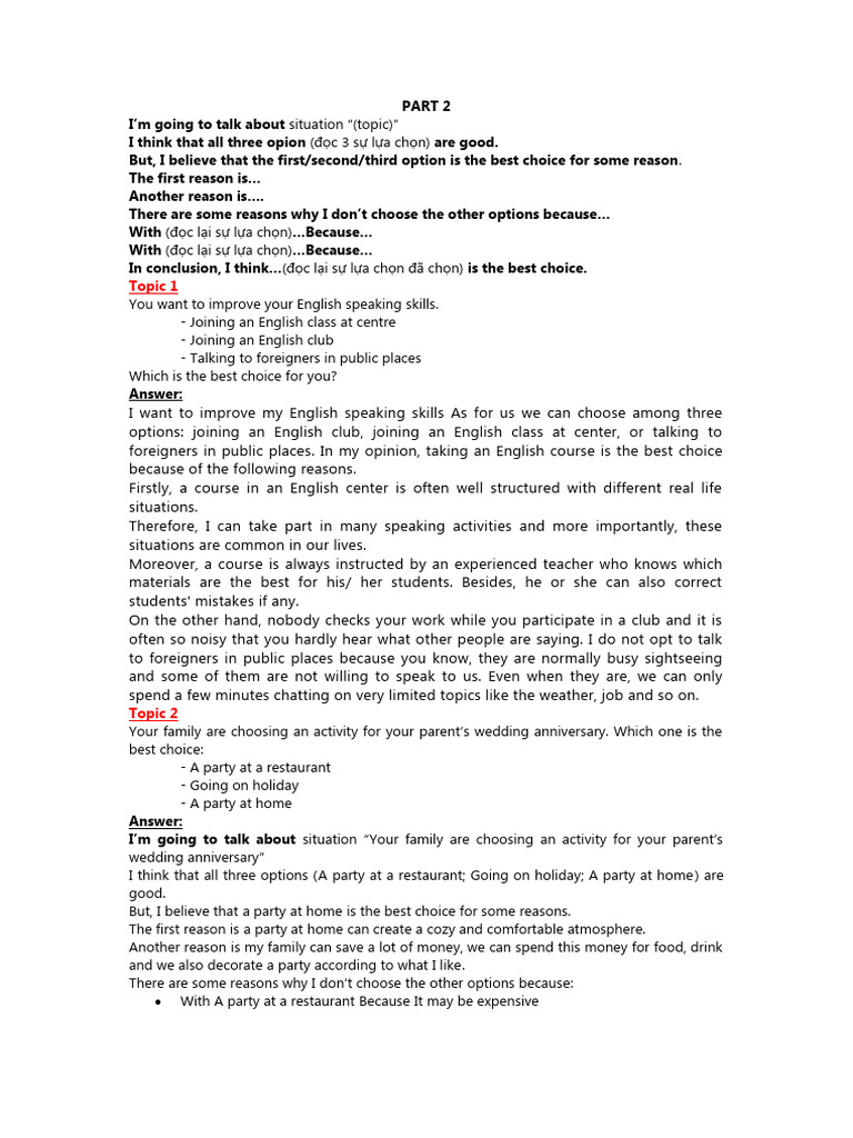 SPEAKING PART 2 | PDF | Communication | Reason