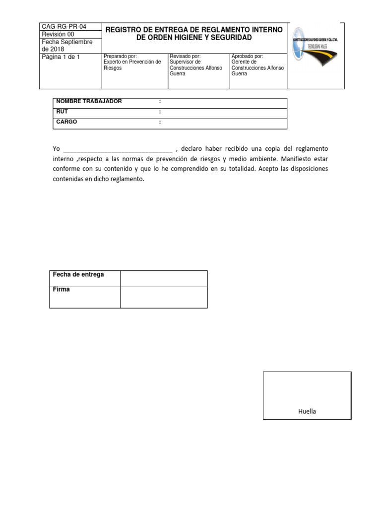 CAG-RG-PR-04-Registro de Entrega de Reglamento Interno de Orden Higiene ...