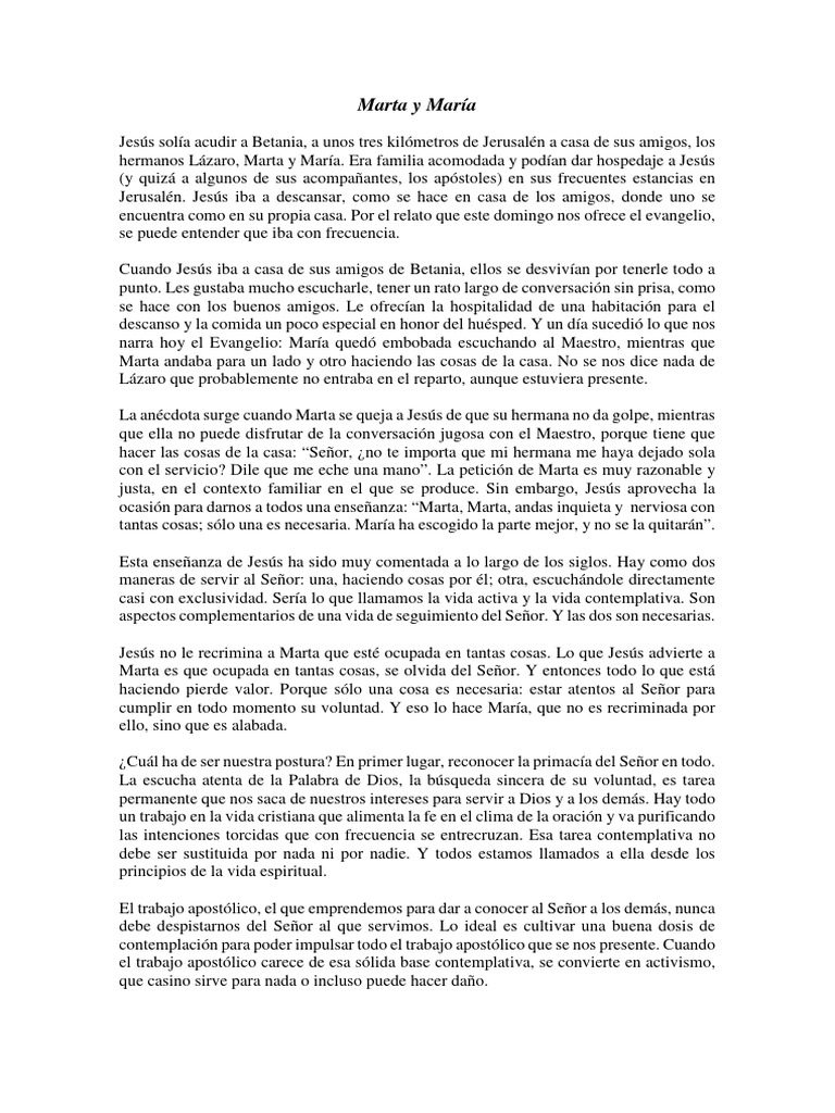 Enseñanzas de Marta y María | PDF | María, madre de Jesús