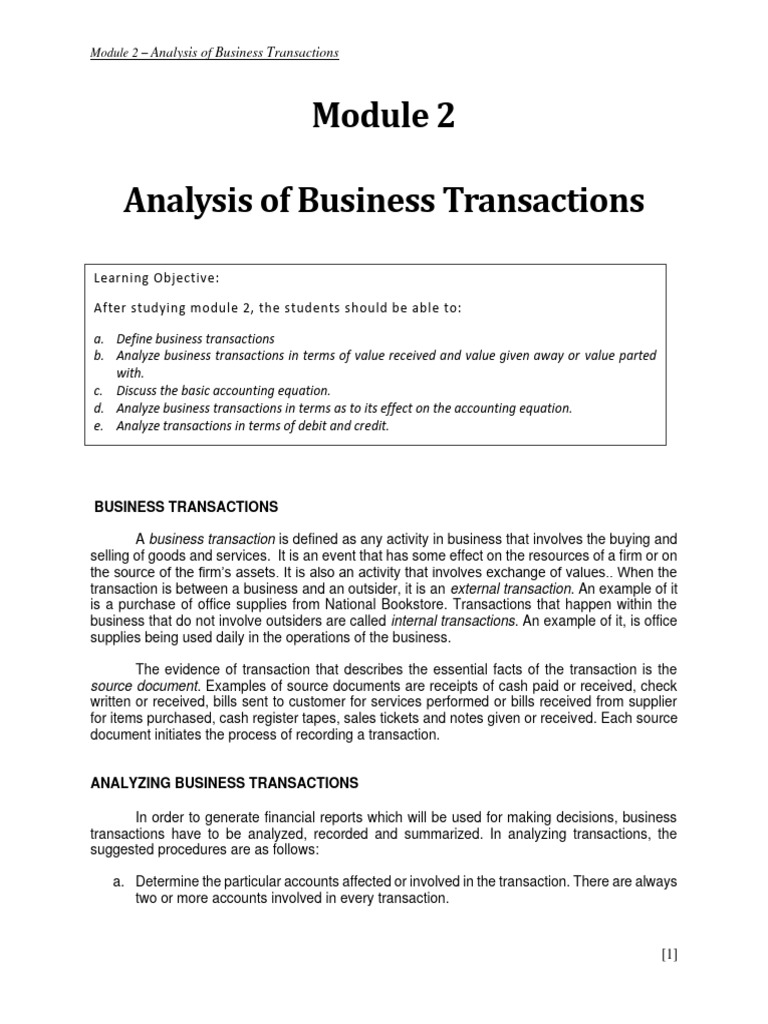 Module 2 Analysis of Business Transactions | PDF | Balance Sheet | Equity (Finance)